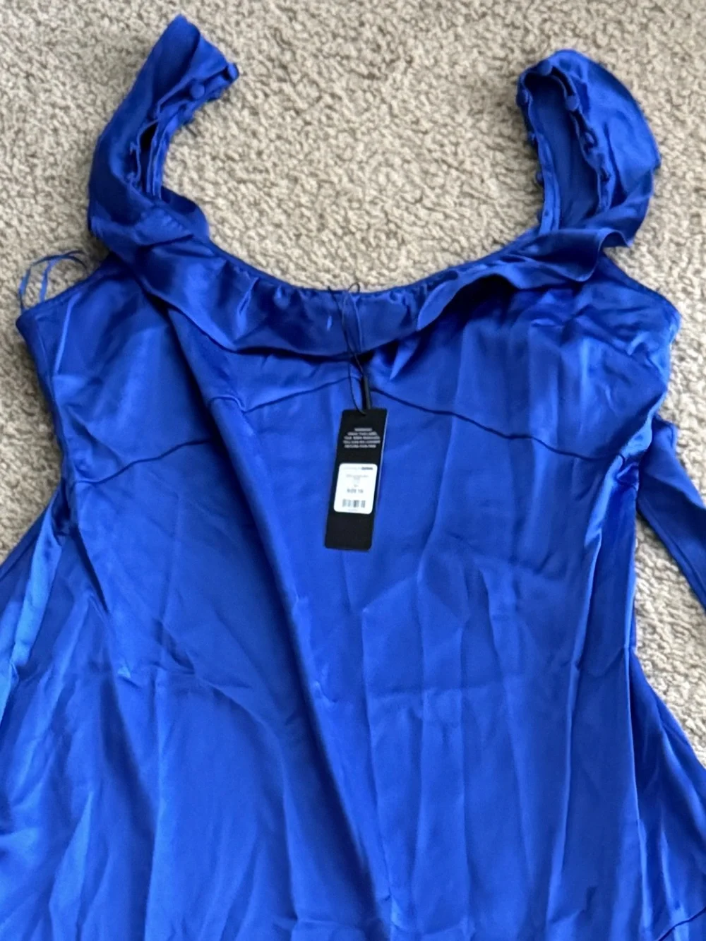 Fashion Nova | Dresses | Fashion Nova Royal Blue Satin Ruffletrim Maxi ...